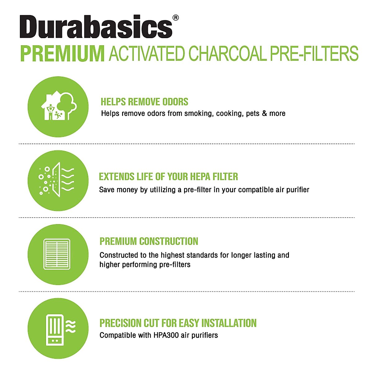 Durabasics Pre-Filters for Honeywell HPA300 Replacement Filters, Honeywell Prefilter A, Honeywell Filter A, Prefilter for Honeywell Air Purifier, Honeywell Pre Filter Replacement, HRF-AP1-4 Pack