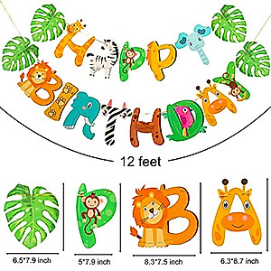 Safari Animal Happy Birthday Banner, Jungle Theme Party Decoration for Safari Zoo Forest Animal Party, Kids Wild One Birthday Baby Shower Supplies