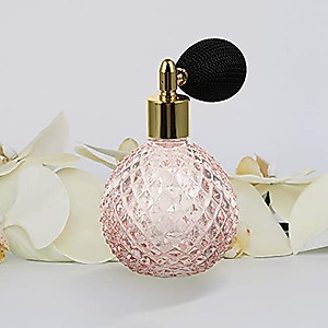 FOMIYES Vintage Perfume Bottle, 100ML Crsyle Spray Bottle Refillable Empty Glass Bottle Perfume with Air Bulb for bartender Home Bar (Pink)