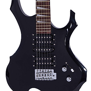 Trlec Novice Flame Shaped Electric Guitar HSH Pickup Bag Strap Paddle Rocker Cable Wrench Tool,For Beginners, Adults,Red