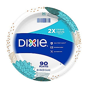 Dixie Paper Plates, 8 ½ inch, Lunch or Light Dinner Size Printed Disposable Plate, Packaging and Design May Vary 90 Counts (Pack of 1)
