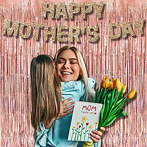 BRAVESHINE Rose-Gold Metallic Tinsel Backdrop - 2Pcs 3.2x8.2ft Metallic Tinsel Foil Fringe Curtains Photo Booth Streamers for Bridal Shower Bachelorette Engagement Mother's Day Party Decorations