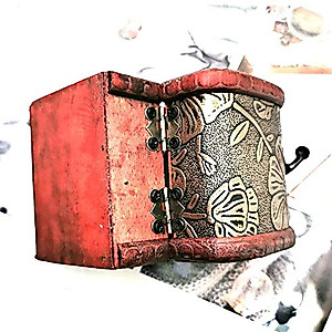 Markeny 4 Styles Pattern Wooden Rings Case Box Little Treasure Chest Vintage Handmade Box with Mini Metal Lock for Storing Jewelry Treasure Pearl