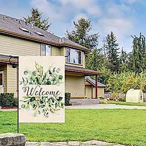 Tosewever Spring Leaves Welcome Garden Flag 12.5x18 Inch Spring Summer Green Floral Vertical Double Sided Burlap Yard Flag for Outside Holiday Outdoor Farmhouse Decor (12.5x18 inch)