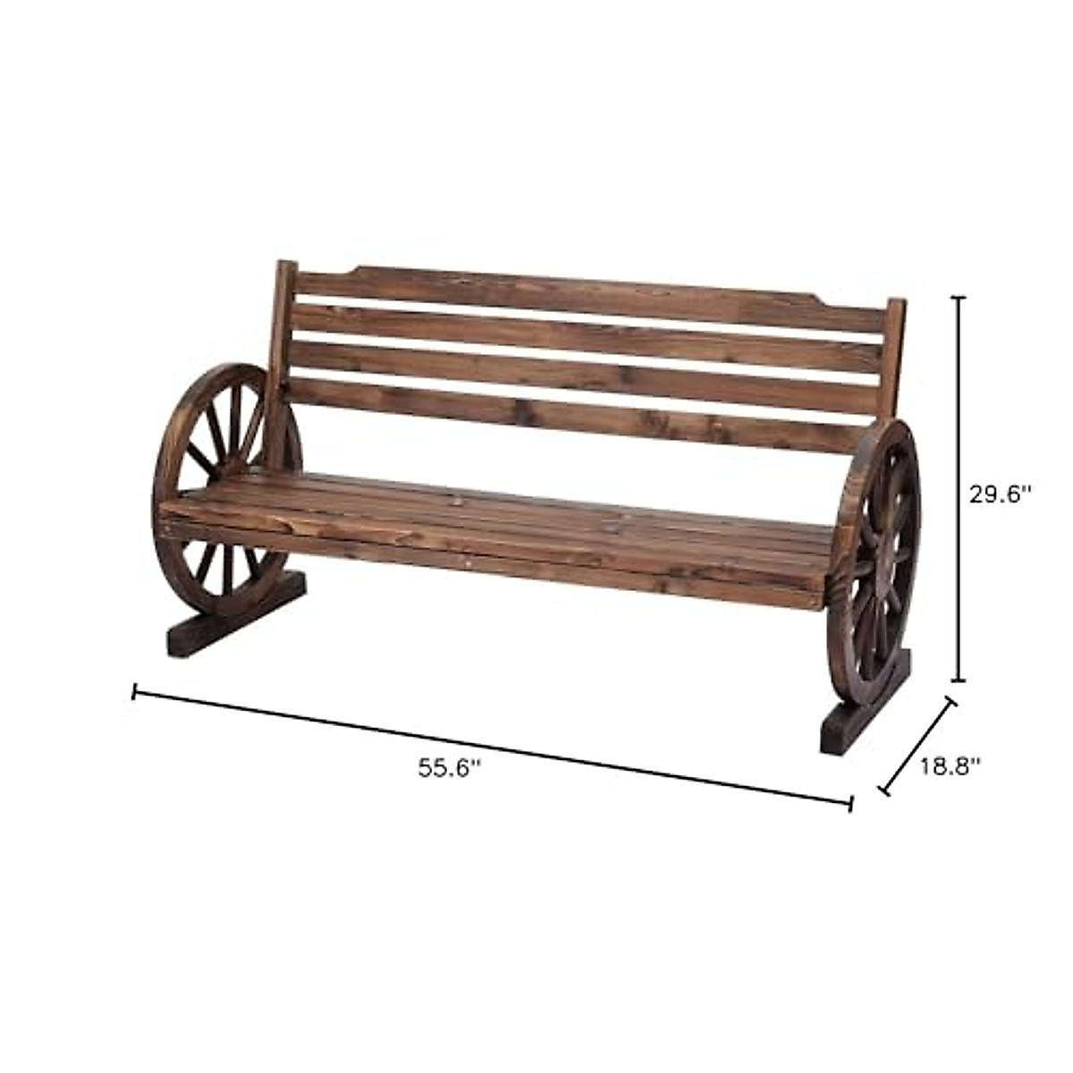 JSUN7 Wooden Outdoor Wagon Wheel Bench - Yard Decorative 3-Person Bench with Backrest Fir Wood Seat Rustic Style for Bench Patio Garden