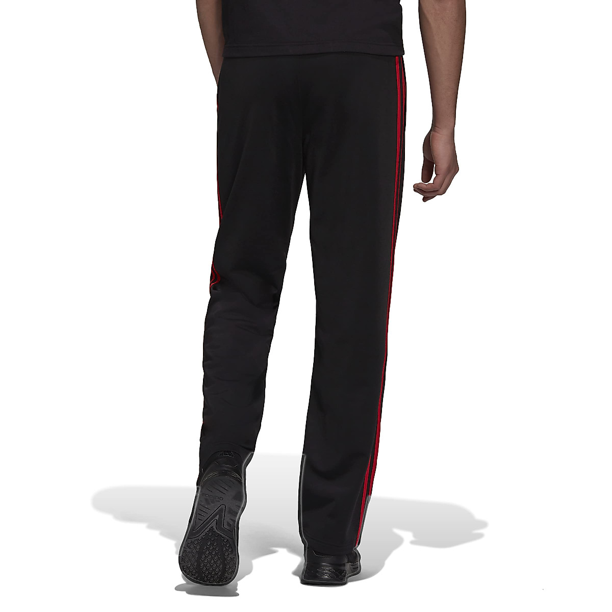 adidas Men's Essentials Warm-up Open Hem 3-stripes Tracksuit Bottoms, Black/Scarlet, Medium/31" Inseam