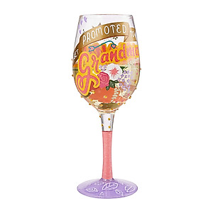 Enesco Designs by Lolita Best Mom's Get Promoted to Grandma Artisan Hand-Painted Wine Glass, 1 Count (Pack of 1), Multicolor