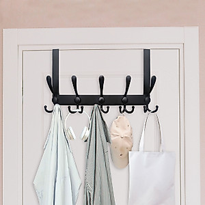 WEBI Over The Door Hook Door Hanger Hook Rack with 5 Tri Hooks for Hanging Coats, Door Towel Rack Towel Hanger Door Coat Hanger Over Door Coat Rack for Bathroom,Behind Back of Door,Black