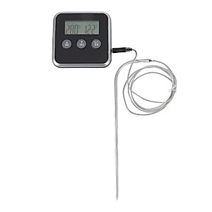 Jeanoko Kichen Timer, 2 Units Battery Powered Safe Food Thermometer LCD Display Long Probe Alarm Function Food Grill Thermometer Multifunctional for Industry for Grill