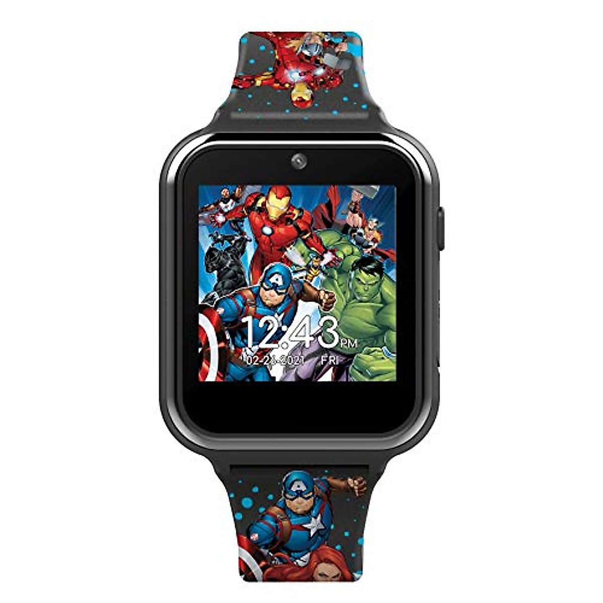 Accutime Kids Marvel Avengers Black Educational Touchscreen Smart Watch Toy for Girls, Boys, Toddlers - Selfie Cam, Learning Games, Alarm, Calculator, Pedometer and more (Model: AVG4597AZ)