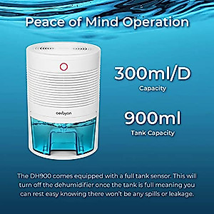 aerbyon DH900 Energy Efficient Dehumidifier 190 sq.ft coverage with Auto Turn Off at Full Tank, 30oz Portable, Lightweight, and Quiet dehumidifier for use in Home, Bedroom, Bathroom, Closet, Kitchen, 2-year warranty