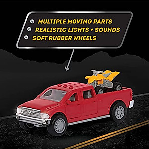 Driven by Battat — Red Pickup Truck & ATV – 1:24 Scale – Small Toy Truck with Lights, Sounds & More for Boys & Girls Age 3+