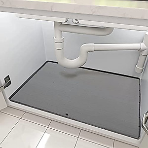 Under Sink Mat Waterproof, 34''x22'' Silicone Under Sink Liner, Durable Cabinet Protector Mats With Drain Hole, Kitchen Bathroom Under Sink Liner Drip Tray for Water Drips, Leaks, Spills (Grey)