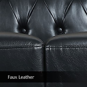 Vaztrlus Chesterfield Sofas Couches for Living Room, Square Arm 3-Seater Faux Leather Large Couch Deep Button Nailhead Tufted Black Upholstered Couches for Bedroom, Office Easy to Assemble
