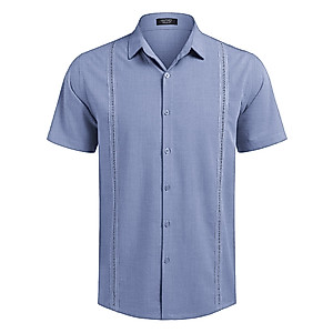 COOFANDY Men's Casual Cotton Beach Button Down Dress Shirt Summer Linen T-Shirt~ Grey Blue