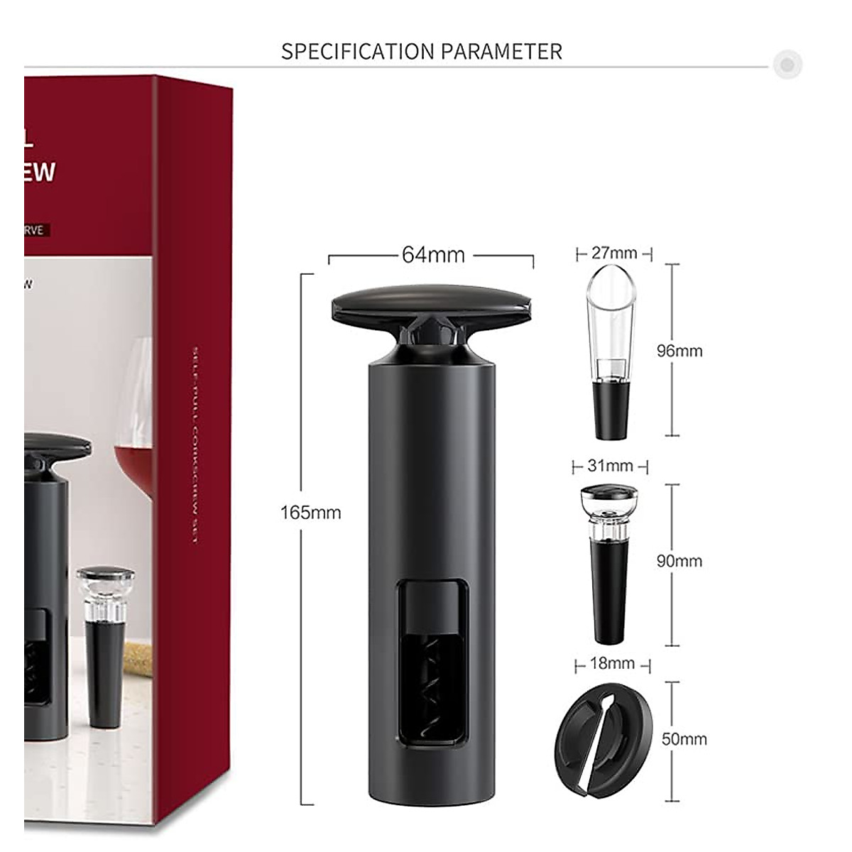 Operated Wine Bottle Corkscrew Opener Sets with Foil Cutter, Wine Aerator Pourer, Vacuum Stoppers, Self-Pulling Reusable Wine Bottle Openers with Accessories Home Party Christmas Gift(4-in-1 Set)