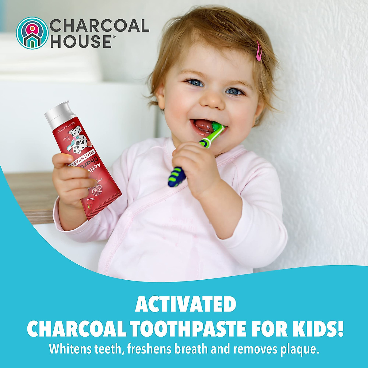 Charcoal House Activated Charcoal Teeth Whitening Toothpaste for Kids | Non-Toxic, Teeth Whitening, Natural Cherry Flavor, Fluoride Free, Natural, Vegan