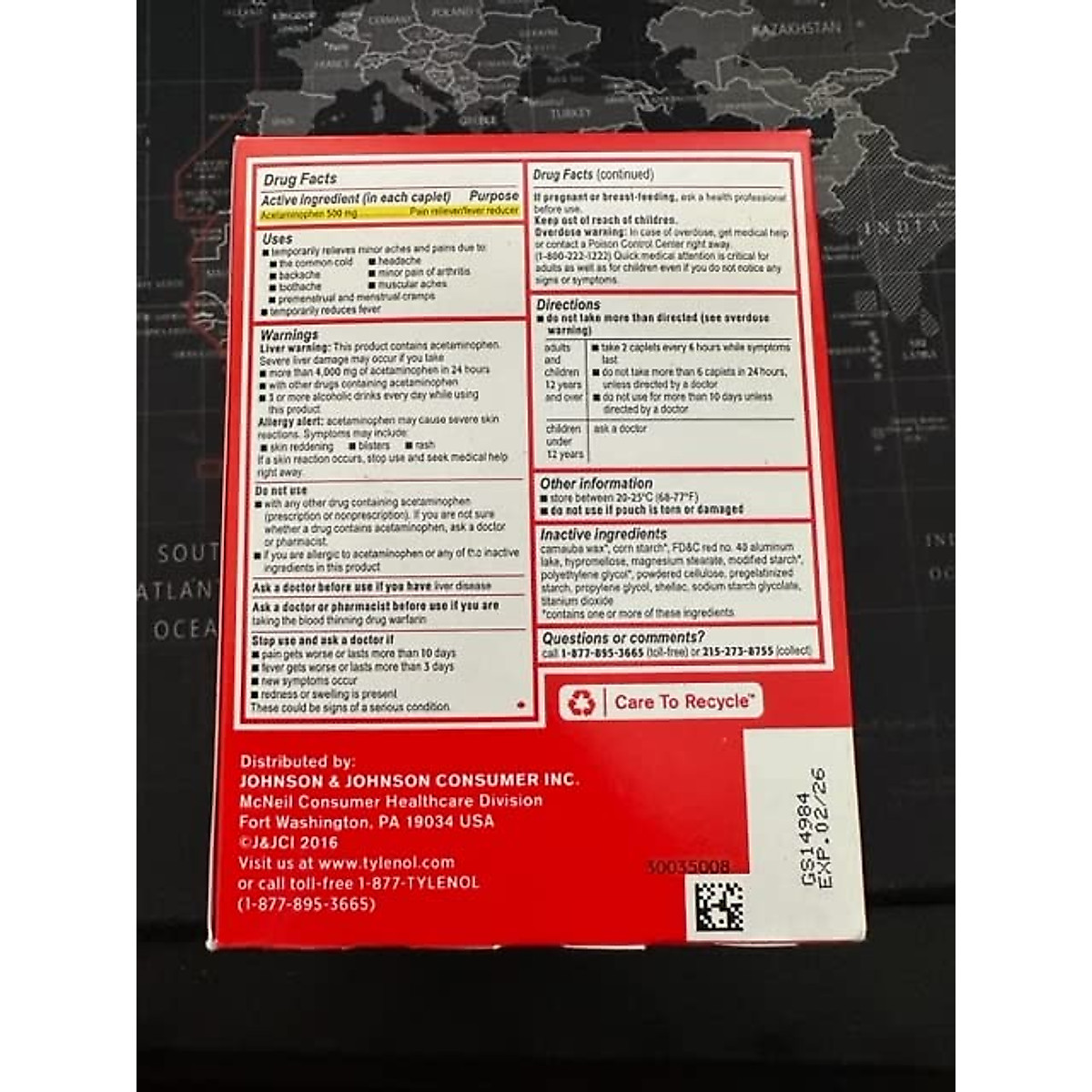 Tylenol Extra Strength 50 Pouches of 2 Caplets Each