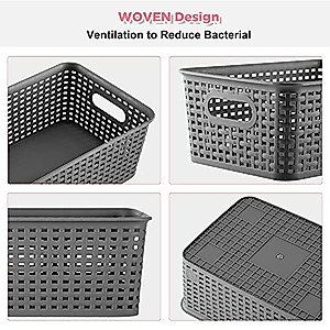 AREYZIN Sef of 12- Plastic Strage Baskets for Organizing 6 Pack + Lidded Storage Baskets Plastic Bins Organizer Containers 6 Pack