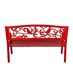 Evergreen Garden Patio and Outdoor Seating Cardinal Metal Garden Bench in Red 50 x 33 x 21 Inches - Decorative and Durable Weather Resistant Outdoor Chair Seat for Home and Garden
