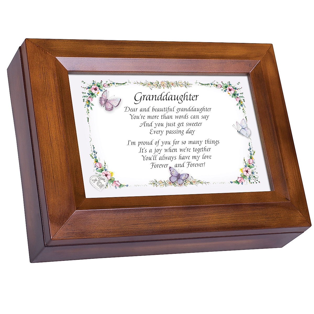 Cottage Garden Dear and Beautiful Granddaughter Dark Wood Finish Jewelry Music Box - Plays Tune You are My Sunshine