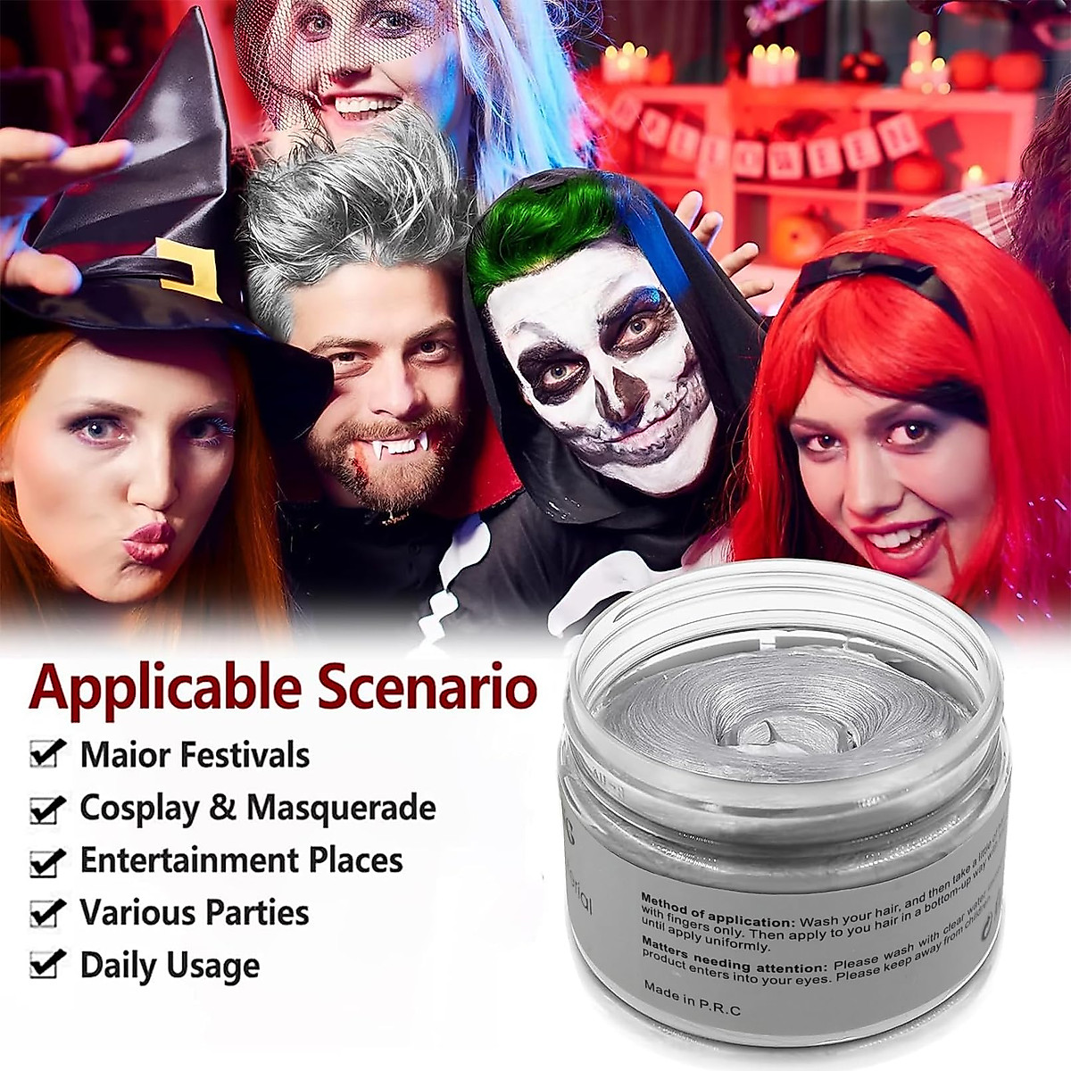 SOVONCARE Gray Temporary Hair Wax Color, Professional Styling Pomades Natural Hairstyle Clay for Men & Women Christmas Cosplay Date 4.23 oz (Sliver Gray)