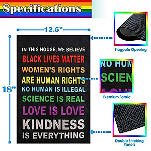 Pride Flag Garden Flags for in This House We Believe Science Is Real Black Lives Matter Vertical Double Sided 12.5"X18" Indoor Yard Outdoor Decoration