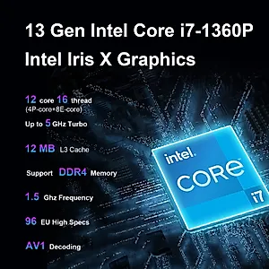 Intel NUC13ANHi7 NUC13 Pro 32GBRAM 1TB SSD Mini PC Mini Computer,Win 11 Pro Mini Computers,i7-1360P 12 Core,16 Thread, Up to 5 GHz Turbo,NVMe SSD DDR4,WiFi 6E,BT 5.3,8K Support,USB 3.2,HTPC,Gaming