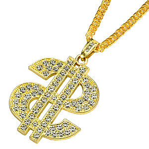 Hip Hop Gold Chain Long Gold Plated Necklace Accessories Mens Dollar Sign Necklaces Money Necklace Fake Gold Chain Pendant Necklace Simple Gold Party Prom Necklace Money Sign Necklace for Men