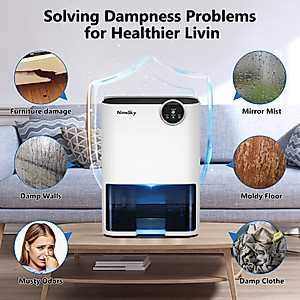 NineSky Dehumidifier for Home, 70 OZ Water Tank, 800 sq.ft Dehumidifier for Bedroom,Basement,Bathroom with Auto Shut Off, Sleep Mode,5 Colors LED Light,White