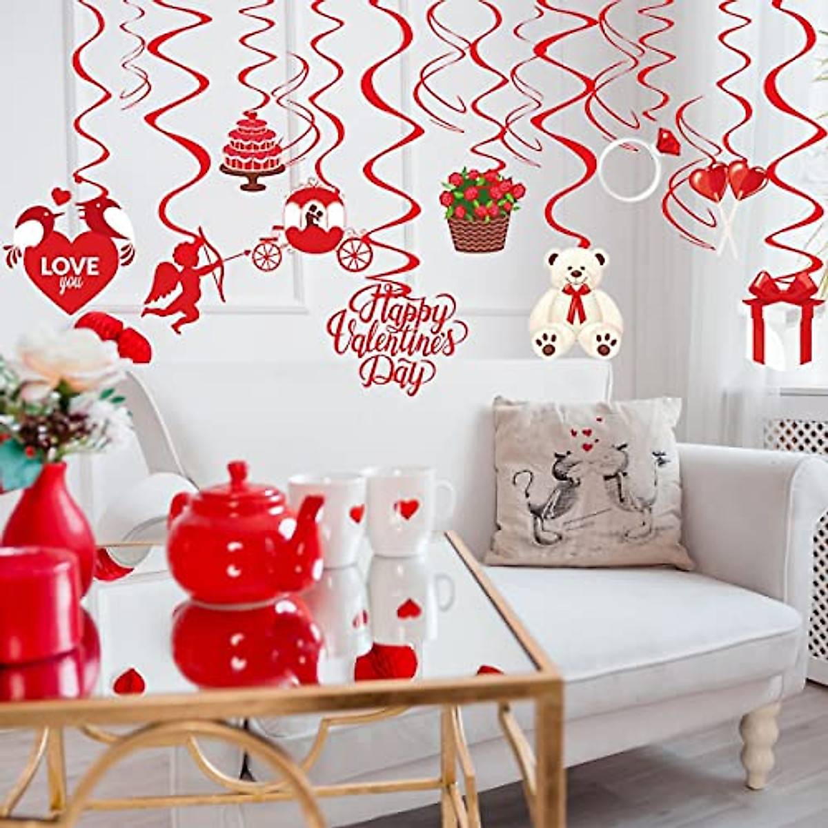 Valentines Day Decoration Set Valentines Day Decor 1Pcs Love Bunting Banner 10Pcs Single Swirls 6Pcs Double Swirls and 10Pcs Toppers Valentines Decorations Valentine's Day Decorations