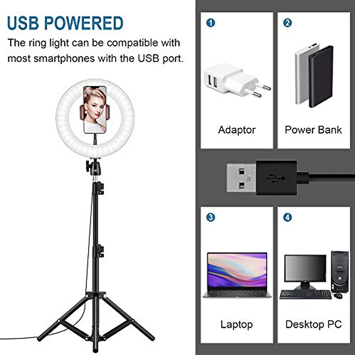 10" RGB Selfie Ring Light, LED Ringlight 3200-6500K with Tripod Stand & Cell Phone Holder for Live Stream/Make Up/YouTube/TikTok/Photography/Video Recording Compatible with iPhone & Android Phone