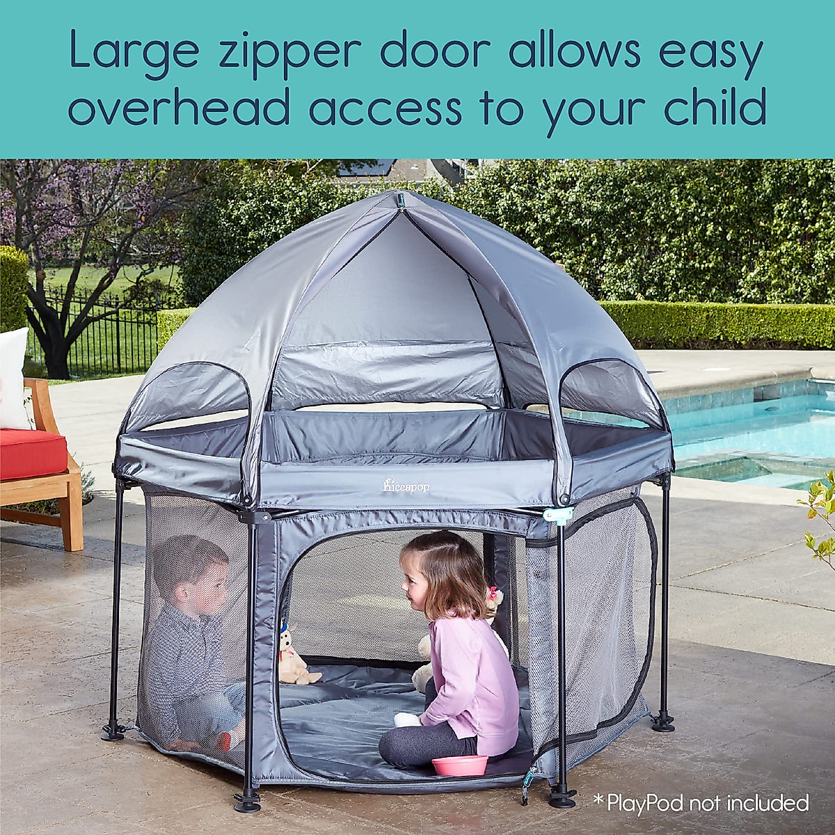hiccapop PlayPod Portable Playpen Canopy [Dome Shade Only] | Reflective Dome with 3 Side Panels Provides Full Sun Protection at Any Time of The Day | Designed Exclusively for The hiccapop 53” Playpen