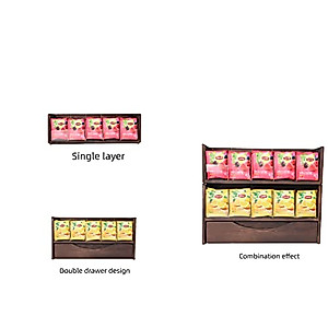 Wooden Tea Caddy Tea Bag Holder Kitchen Storage for Spice Bags and Sugar Packets Tableware with Slide-out Drawer Supports Multi-level Expansion (Double-drawer design)