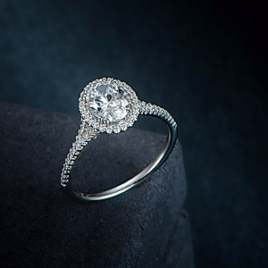 HAFEEZ CENTER 1.5 Carats Oval Cut D Color VVS Petite Halo Moissanite Engagement Ring for Women Size 7.5