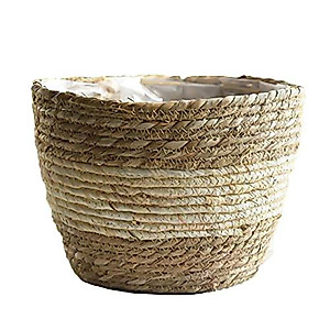HEART SPEAKER Sturdy Multi-Function Straw Storage Basket Handmade Flower Pot for Home Ornament Beige S