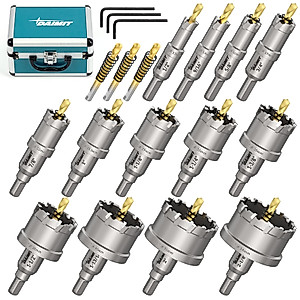 DAIMIT 19Pcs TCT Hole Saw Kit, 1/2"-2-1/8" Heavy-Duty Tungsten Carbide Hole Saws Kit for Metal, Stainless Steel, Iron, Wood, Plastic, with 3*Detachable Pilot Drill Bits and 3*L-Wrench