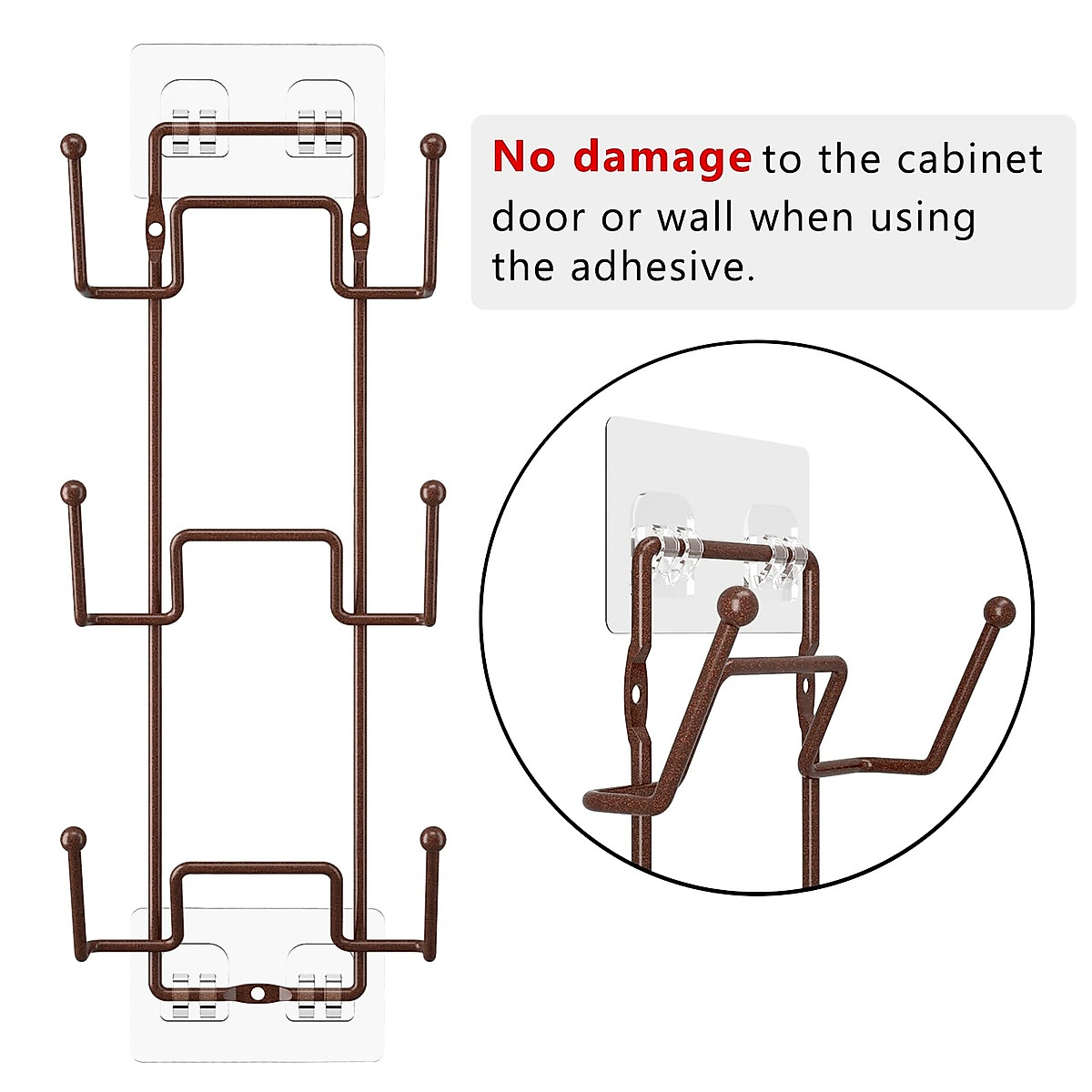 VZINO 2 Pack Pot Lid Organizer Rack for Cabinet Door/Wall, No Drilling Adhesive Wall/Door Mounted Pot and Pan Lid Holder, Plating Metal, Bronze