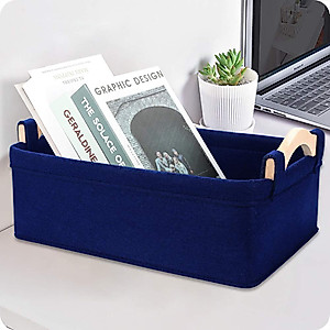 shlutesoy Home Collapsible Handles Books Clothes Toys Storage Basket Organizer Holder Bin - Purplish Blue L