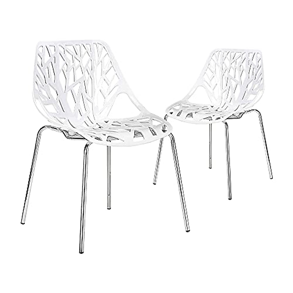 CangLong Modern Mid Century Plastic Shell Hollow Matal Legs Dining Chairs, set of 2, White 2