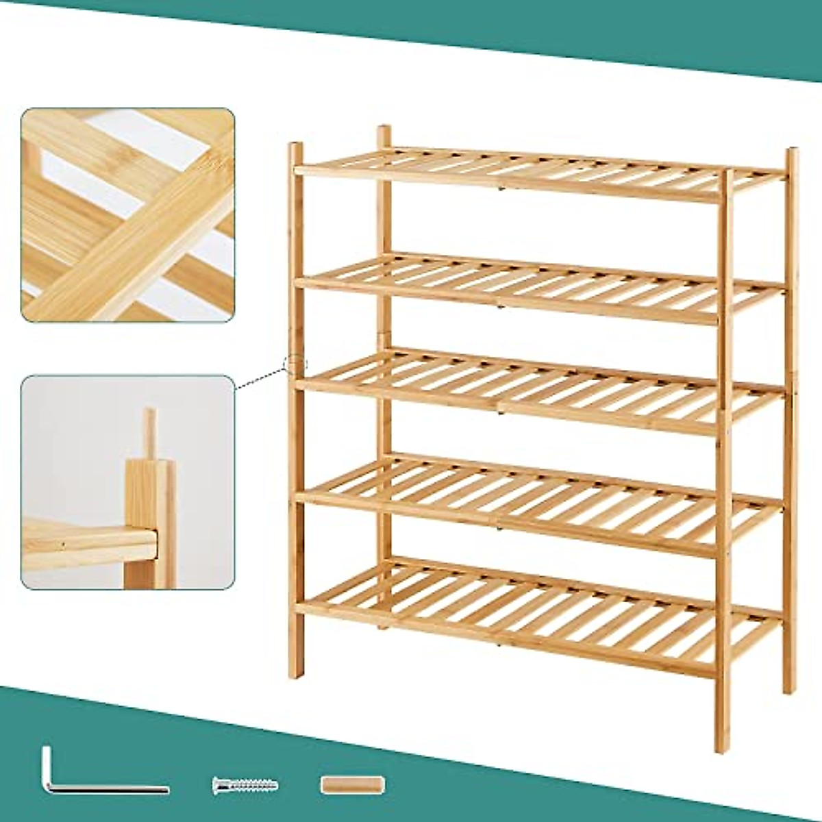 viewcare 9-Tier Bamboo Shoe Rack for Entryway, Stackable | Foldable | Natural, Free Standing Shoe Racks for Hallway Closet