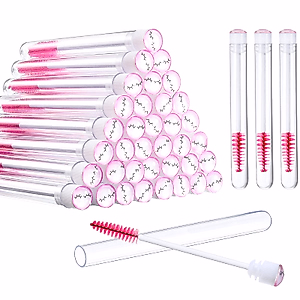 80 Pieces Disposable Mascara Brushes Tubes Set, 40 Pieces Empty Mascara Wand Tube with 40 Pieces Eyelash Brush Makeup Tool for Eyelash Extension(Pink Eyelash Style)