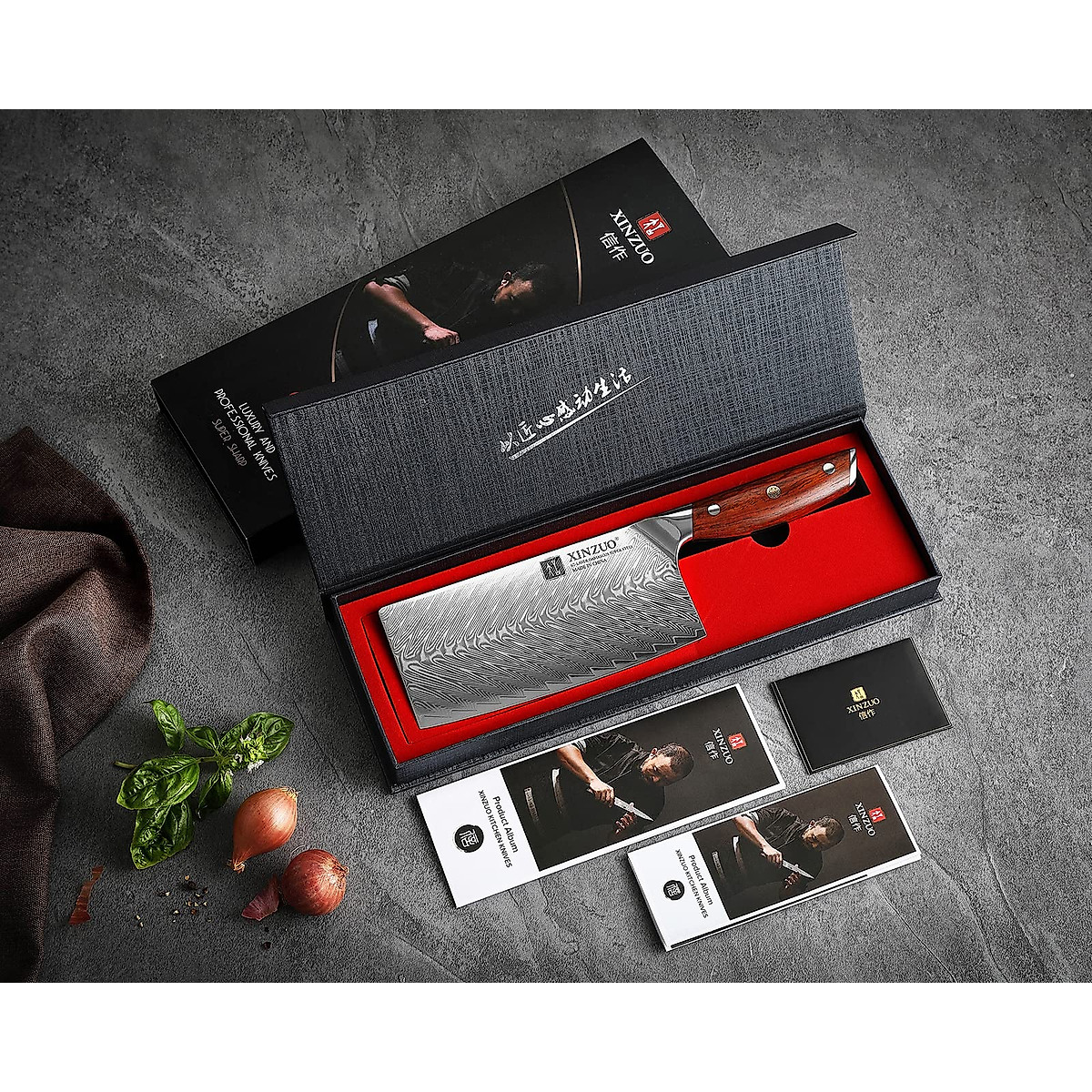 XINZUO Damascus Steel 7 Inch Cleaver Knife, Professional Butcher Knife Sharp Chinese Chef Knife Chopping Knife Kitchen Knife Vegetable, Ergonomic Rosewood Handle-Yi Series