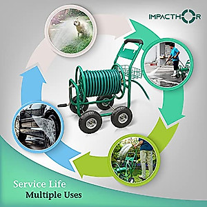 IMPACTHOR Garden Hose Reel Cart - 4 Wheels Heavy Duty Hose Cart, Nozzle & Waterproof Cover Cart Included - Holds up to 250 Feet 5/8 Inch Hose