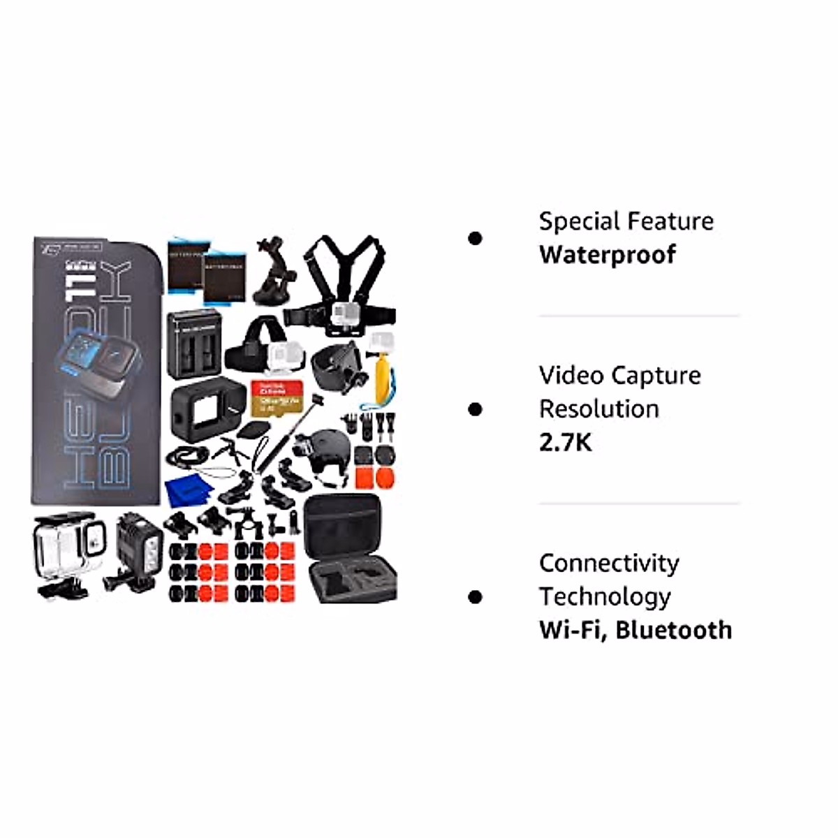 GoPro HERO11 (Hero 11) Black - Waterproof Action Camera with 5.3K Ultra HD Video, 27MP Photos, 1/1.9" Image Sensor, Live Streaming, Webcam + 50 Piece Bundle with 128GB SD Card, 2 Extra Batteries