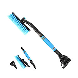 Snow Brush with Ice Scraper for Car Windshield, 26'' Extendable Rotatable Detachable Auto Window Cleaning Tool, Aluminum Body and Foam Grip, Winter Snow Removal Accessories for Most Cars (Blue)