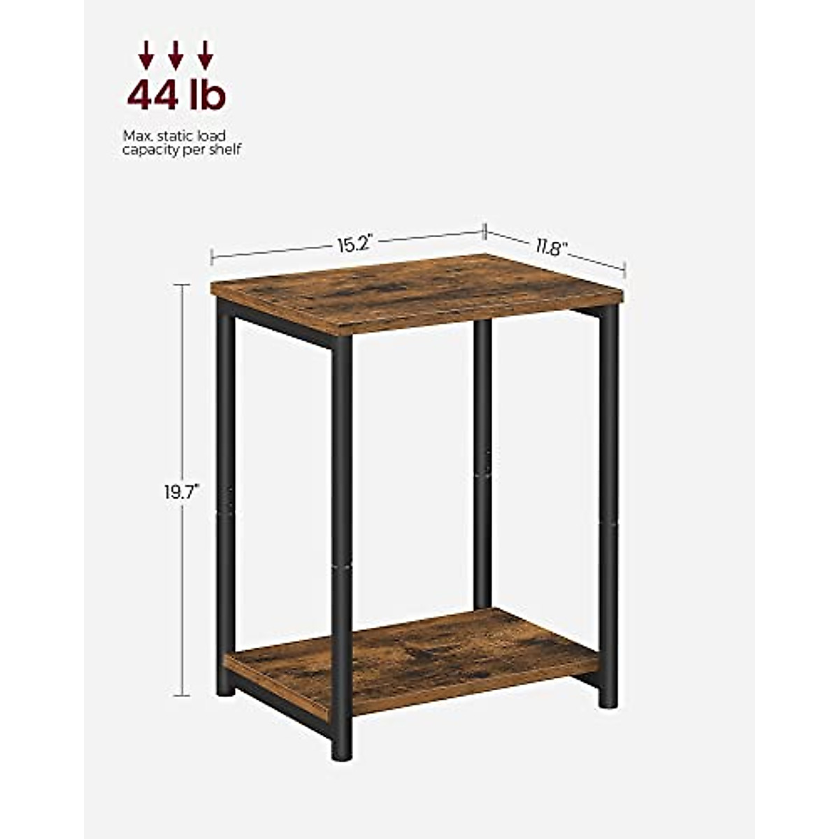 VASAGLE Side Table, Small End Table, Nightstand for Living Room, Bedroom, Office, Bathroom, Rustic Brown and Black ULET271B01, 5.7 " L X 11.8 " W X 19.7 " H