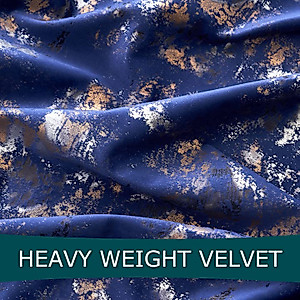 Woaboy 90% Blackout Glitter Velvet Curtains 84In Long Soft Luxury Gold Foil Print Window Curtain for Bedroom Living Room Blackout Darkening Thermal Insulated Grommet 2 Panels 52W x 84L Navy