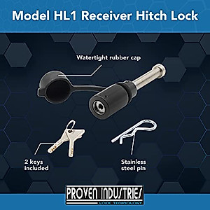 Proven Industries Model HL1 Receiver Hitch Pin Lock, Fits 2-Inch or 2 1/2-Inch Receivers, Made in The USA, (Black)