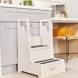 ECR4Kids Reach-Up Step Stool with Handles, Children's Furniture, White Wash